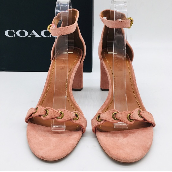 Coach | Shoes | Coach Peony Pink Suede Womens Heels Sandals | Poshmark